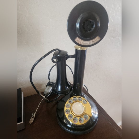 Accents | Vintage Original Candlestick Rotary Telephone Black Gold Trim ...
